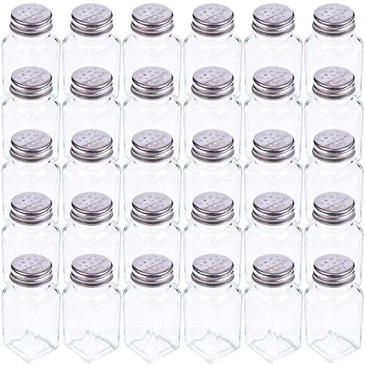 Tebery 30 Pack Glass Salt and Pepper Shaker Set with Stainless Steel Mushroom Top, 2.7oz Spice bottle for Kitchen, Restaurants and Catering, Classic Design