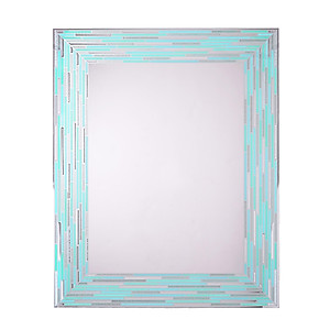 Head West 24"x30" Reeded Tiled Sea Glass Aqua Blue Vanity Mirror for Bathroom Wall, Mosaic Accent Rectangle Vanity Bathroom Mirror for Over Sink, Bedroom, & Living Room