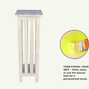 IC International Concepts, Mission Plant Stand, Solid Real Wood, Sturdy Parawood, Dimensions 12" W x 12" D x 36" H, Balcony/Kitchen/Dining/Bedroom/Living, Paint/Stain Ready, Unfinished