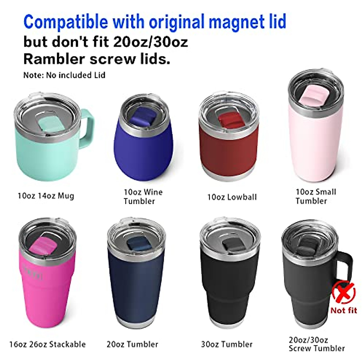 Beonsky Magnetic Slider Top Replacement for YETI Magnetic Lids 10 oz, 14 oz, 16 oz, 20 oz, 26 oz, 30 oz (5*Black)