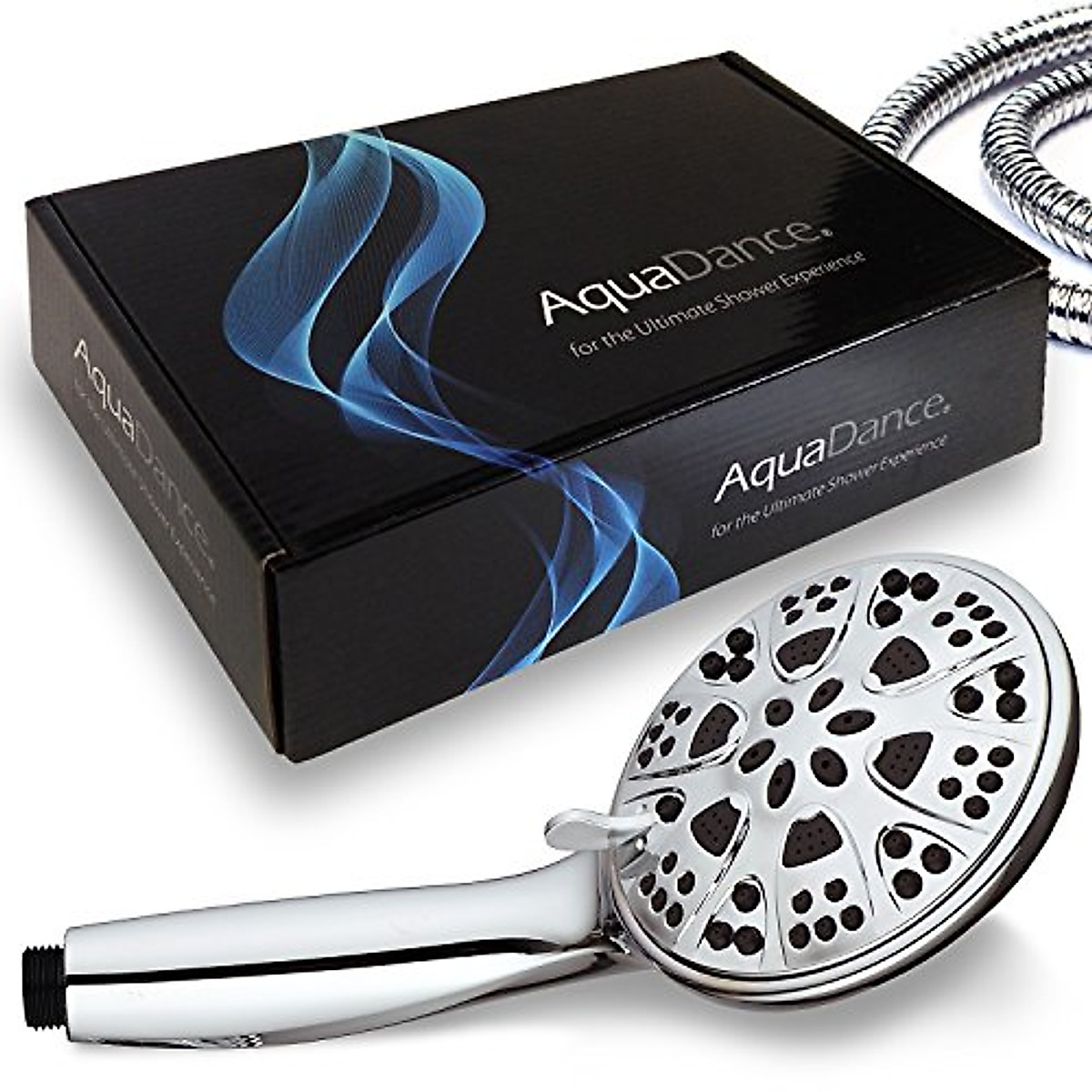 AquaDance Chrome Giant 5" 6-Setting High Pressure Hand Held Head with Hose for Ultimate Shower Spa Officially Independently Tested to Meet Strict US Quality & Performance Standards