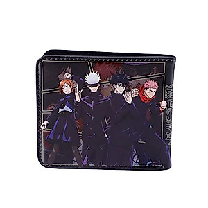 G-Ahora Anime Jujutsu Kaisen Bifold Leather Wallet Purse Credit Card Holder with Jujutsu Kaisen Lanyard (WC Jujutsu Kaisen C)