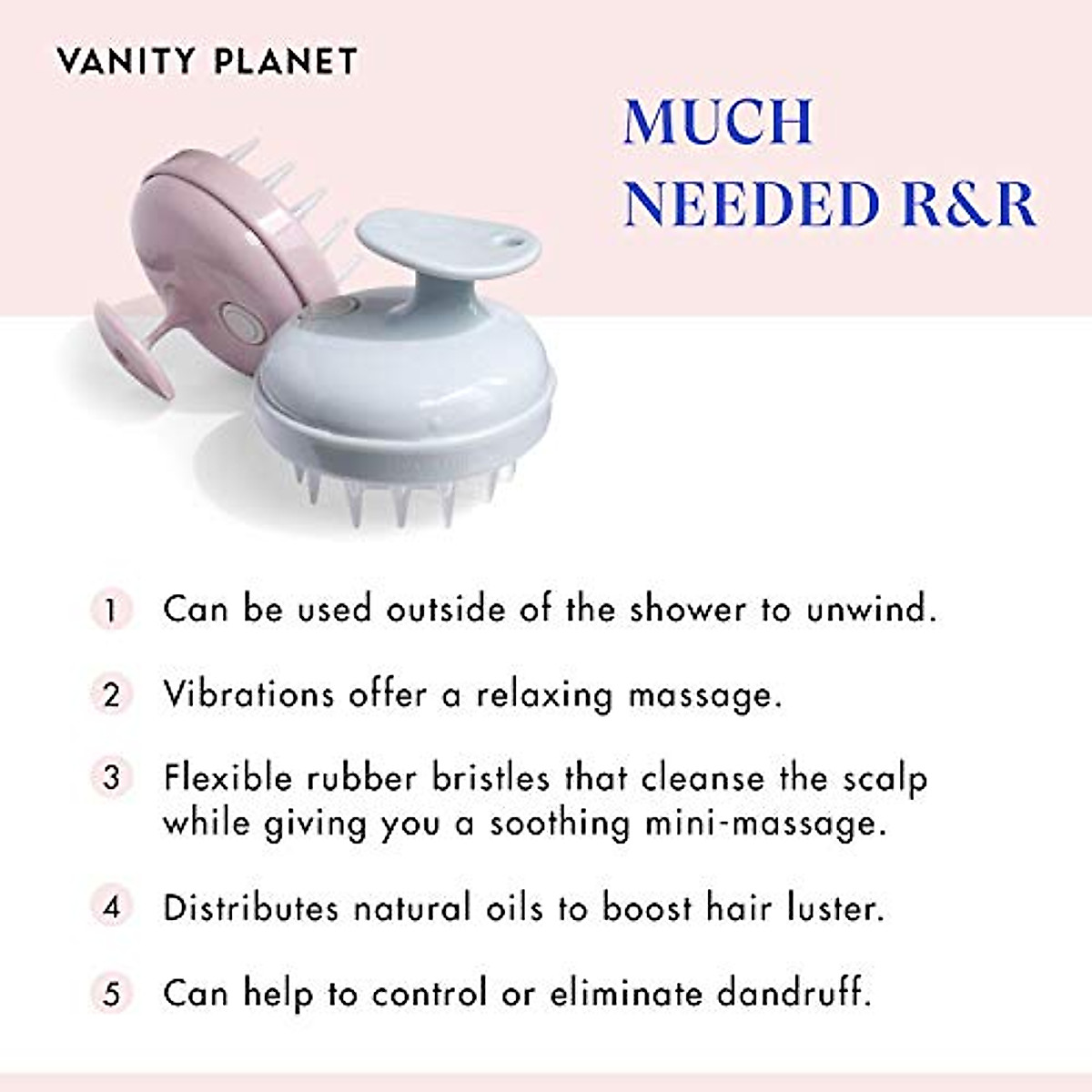 Vanity Planet Scalp Massaging Shampoo Brush - Groove Blue/Grey - Handheld Vibrating Massager - Water-Resistant Shower Tool Cleanses and Soothes The Scalp to Promote Hair Growth