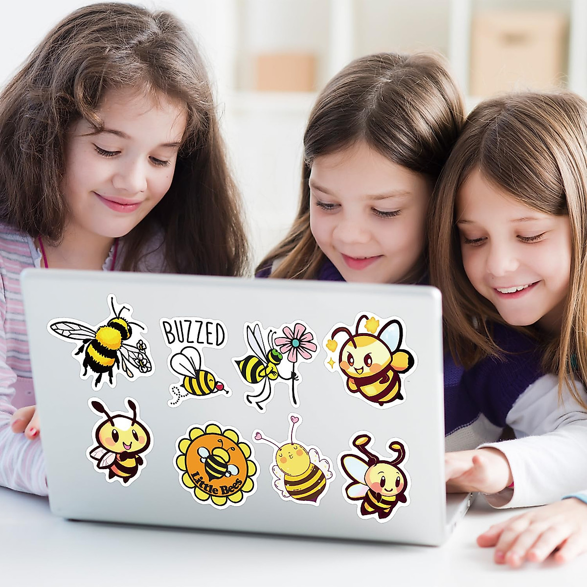 Bee Stickers 100PCS Honey Bee Stickers Waterproof Vinyl Decals for Water Bottles Scrapbook Laptop Car Luggage Kids Teens Boys Girls Bumble Bee Party Favors