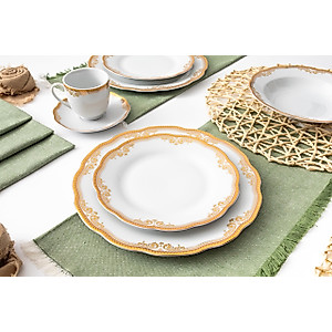 Royalty Porcelain 20 pc Dinnerware Set with Gold Floral Ornament, Bone China, gold, white