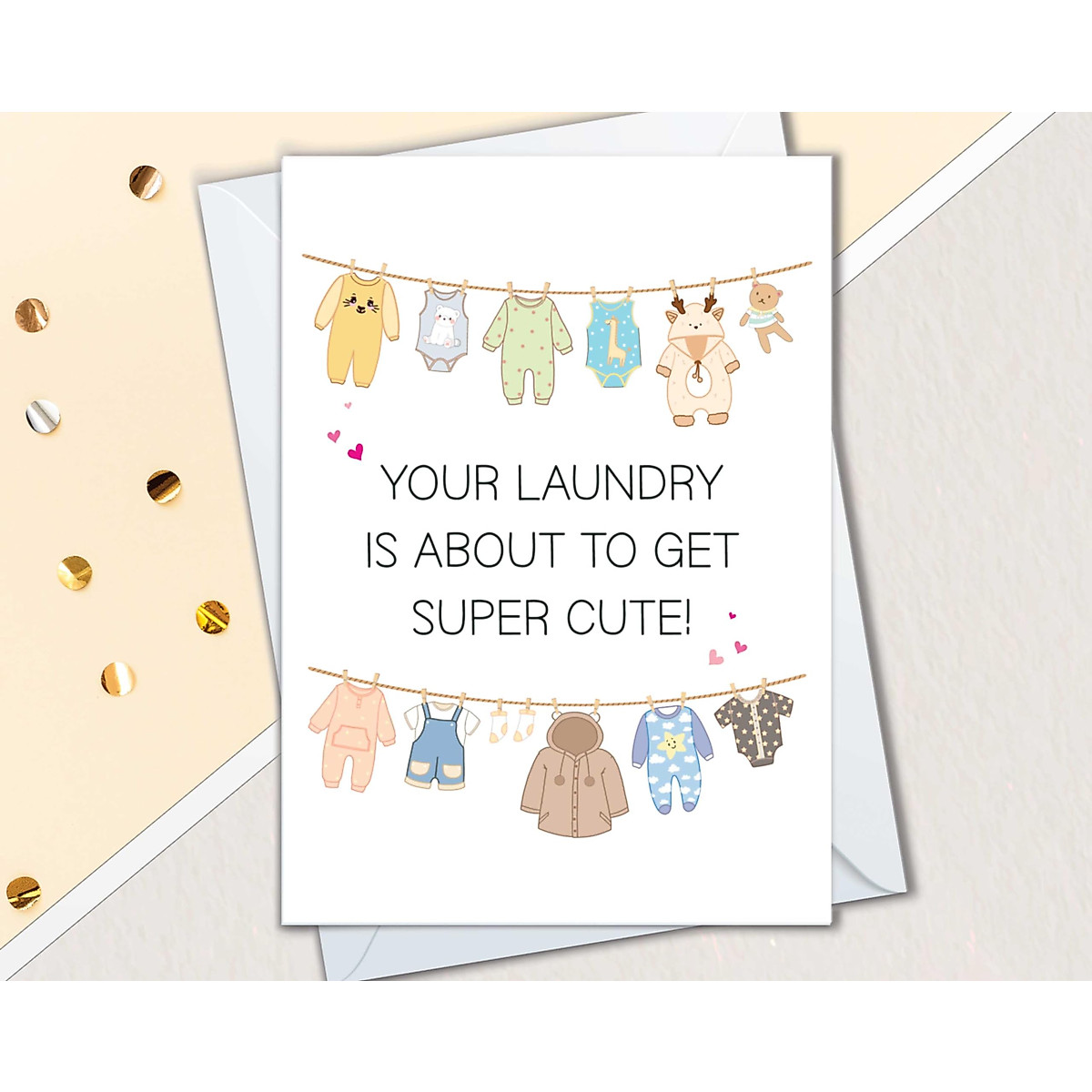 Baby Shower Cards, New Baby Congratulations Gift for New Parents, Cute Laundry Is About to Get Cute Card, Gender Reveal Congrats Pregnancy Card (Cute Laundry - Neutral)