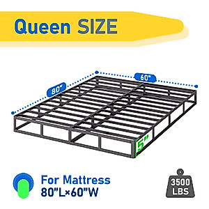 Askeld Queen Bed Box Spring 5 Inch High, Low Metal Bed Frame with Round-Corner Design, Heavy Duty Steel Slat Support Mattress Foundation, Noise Free Platform Base, 3500lbs Max Weight Capacity