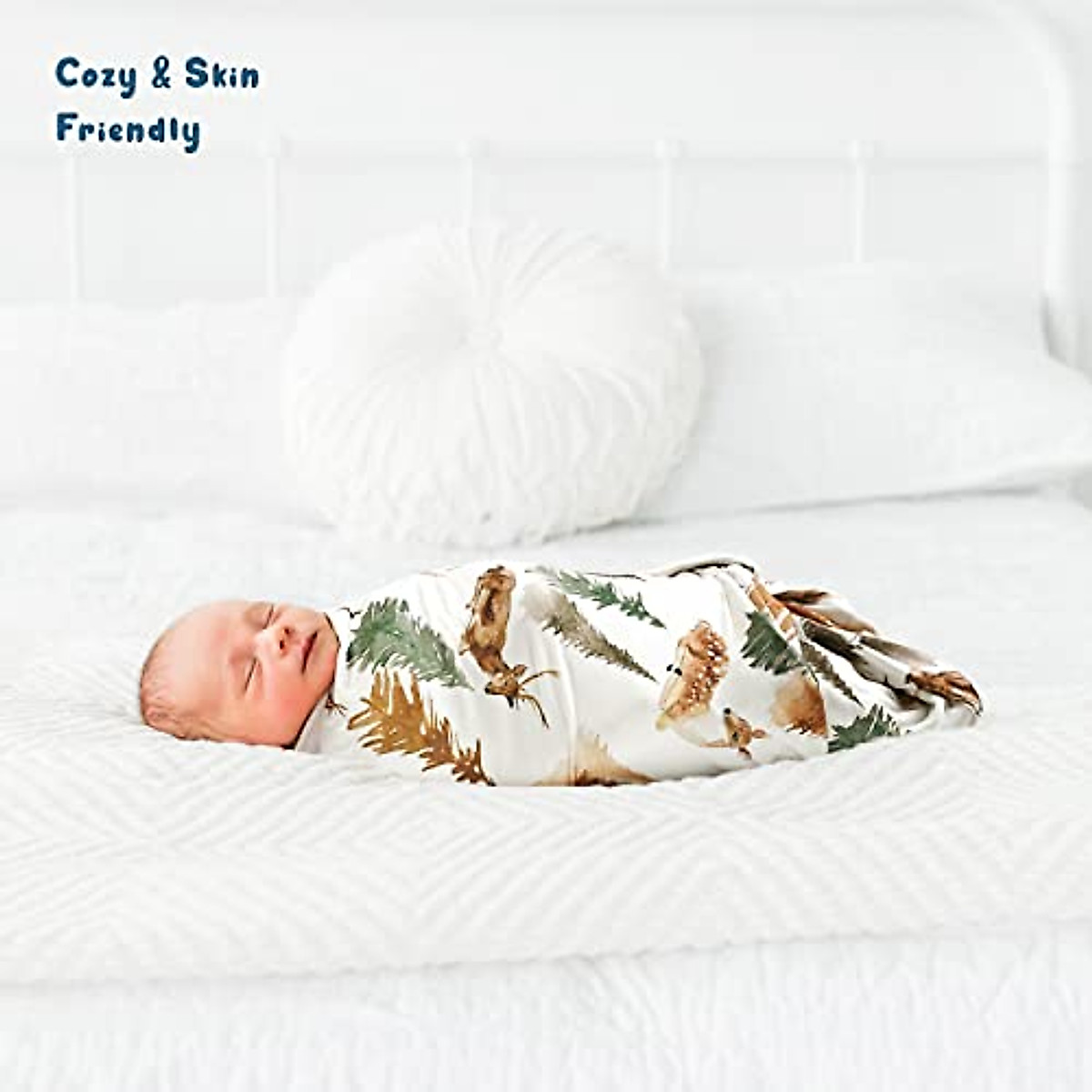 GRSSDER Baby Blankets Super Soft Jersey Knit Swaddle Blanket for Baby Girls and Boys, Double Layer Receiving Blankets 34 x 44 Inches Extra Large for Baby Show Gift, Deer and Leaves Pattern