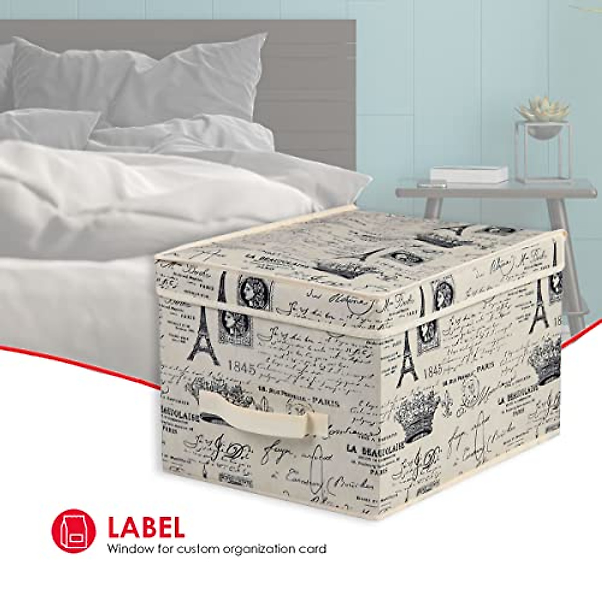 Home Basics Paris Collection Non-Woven Large Storage and Organization Box, Natural, (Jumbo Box)
