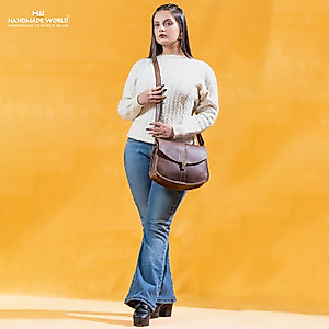 Handmade World Premium Leather Crossbody Satchel Bag For Women Handbag Travel Purse and Sling Saddle Bag (Brown)