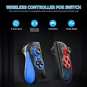 Boconna Switch Controllers Joycon Compatible with Switch/Lite/OLED, Joy Cons for Switch Support Turbo, Wake-up Function and 6-Axis Gyro, Replacement for Switch Joycon with Straps