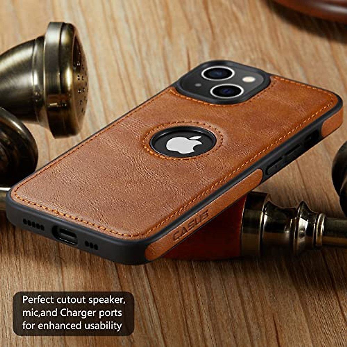Casus Logo View Compatible with iPhone 14 Plus Case Slim Premium Vegan Leather Classic Luxury Elegant Thin Cover (2022) 6.7" (Brown)