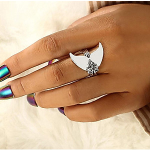 Women Bohemian Antique Silver Fish Whale Tail Mystical Mermaid Ring Midi Finger Knuckle Rings Beach Sea Animal Vintage Jewelry Gift Good Luck Fingers Accessories Casual Match Silver 8