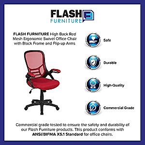 Flash Furniture Porter High Back Mesh Ergonomic Swivel Office Chair with Lumbar Support, Flip-Up Arms, Tilt Lock/Tilt Tension, Height Adjustable, Red/Black Frame
