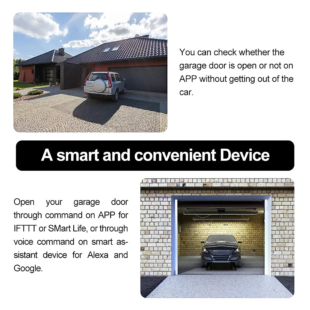 Smart WiFi Garage Door Opener Remote Controller Device Support for Alexa for Google and IFTTT Compatible with Your Smartphone (US Plug)