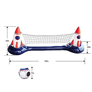JOSEN Inflatable Pool Float Volleyball Set Court(118"x 25"x 42"),Volleyball Net for Adults,Family,Swimming Game Water Play Parties,Fun Summer Activity - Rockets