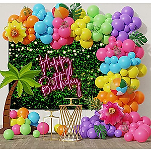 Mocsicka Green Leaves Happy Birthday Backdrop Greenery Pink Neon Birthday Backdrops 30th 40th 50th Adult Birthday Party Decorations Photo Background (Pink, 7x5ft (82x60 inch))