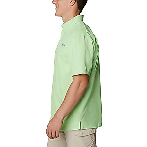 Columbia Men's PFG Grander Marlin Woven Short Sleeve Shirt, Moisture Wicking, Sun Protection, Lime Glow, Medium