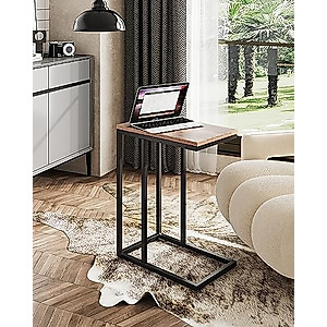 WLIVE Side Table, C Shaped End Table for Couch, Sofa and Bed, Large Desktop C Table for Living Room, Bedroom, Brown