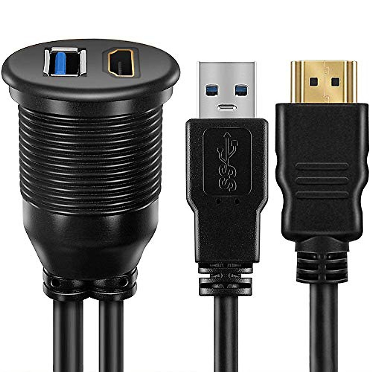 OBVIS USB3.0 HDMI Mount Cable – USB3.0 and HDMI Extension Flush Dash Panel Mount Cable for Car Boat Motorcycle (6 Feet)