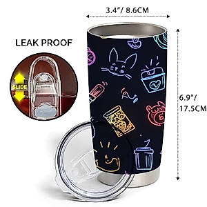 FOCIUZTA Graffiti-Style Rabbits, Cats, Food & Gaming 20oz Tumbler with lid, Travel Coffee Cup, Ideal for Easter, Gaming Enthusiast, Mother Day, and birthday gifts