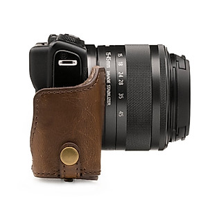 MegaGear Canon EOS M100, M200 (15-45mm) Ever Ready Leather Camera Case and Strap, with Battery Access - Dark Brown - MG1326