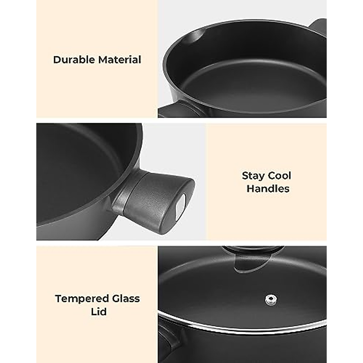 Nonstick Pot with Lid, Induction Cooking Pot, Stock Pot, Soup Pot with Anti-Scald Handle, 9.5inch/4.8QT, Easy Cleanup