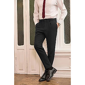 GRACE KARIN Men's Dress Pants Slim Fit Flat Front Business Pants with Pockets Black
