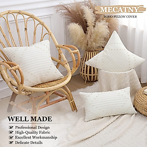 Mecatny Boho Throw Pillow Covers Beige and Cream White Pillow Covers 12X20 Set of 2 Farmhouse Lumbar Pillow Covers for Couch Sofa Living Room