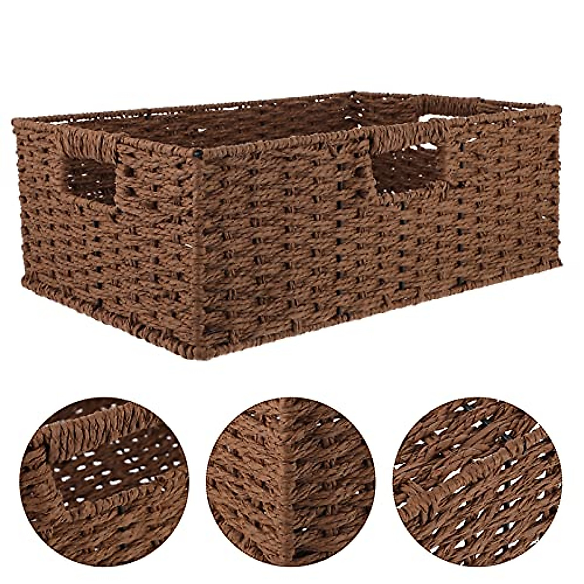 BESPORTBLE Rattan Storage Basket Water Hyacinth Storage Baskets Rectangular Wicker Baskets with Built- in Handles Natural Wicker Storage Basket Bins for Home Organization Coffee Shelf Organizer