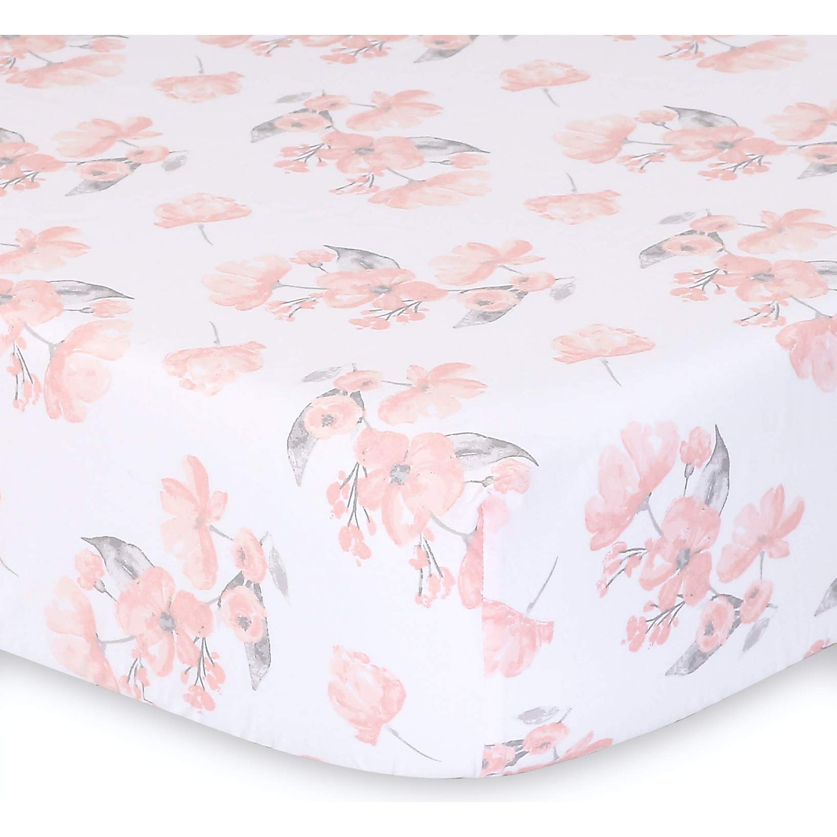 The Peanutshell Brianna Crib Bedding Set for Baby Girls | 3 Piece Pink Floral Nursery Set | Crib Quilt, Crib Sheet, & Dust Ruffle