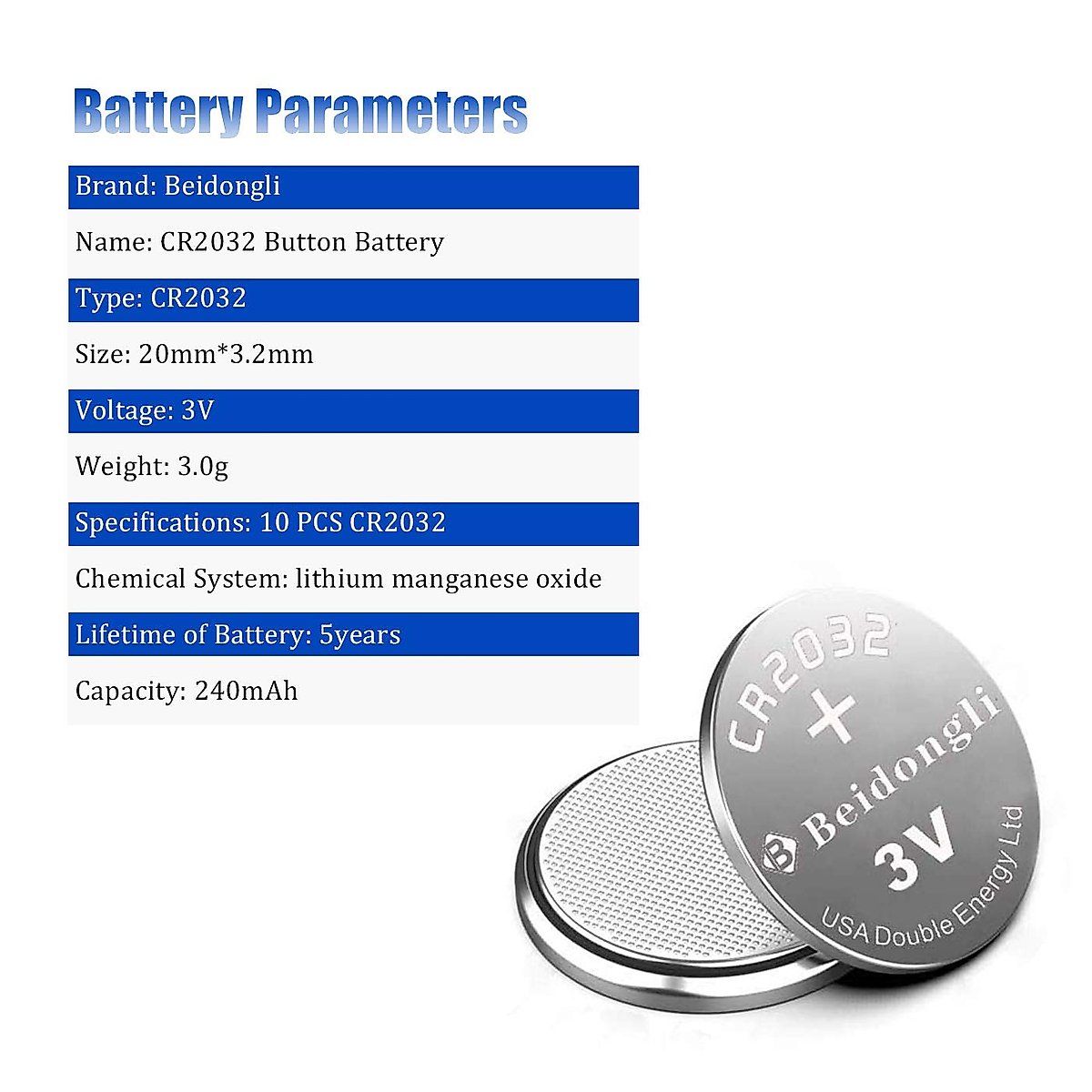Beidongli CR2032 Battery 3V Lithium Battery Coin Button Cell 20 Count 【5-Year Warranty】