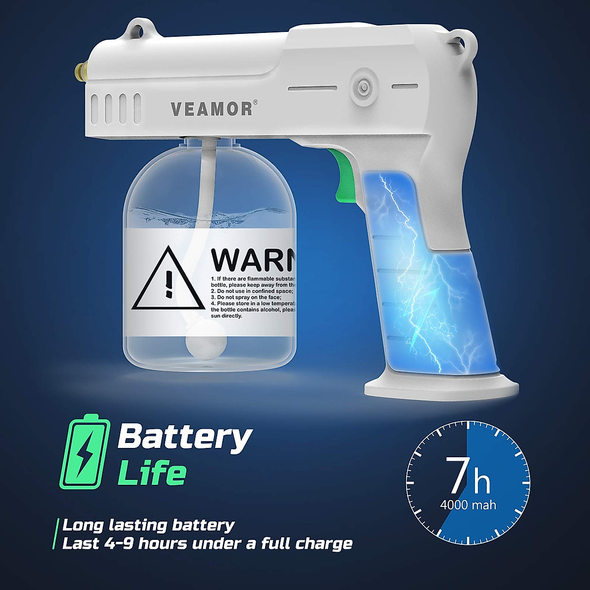 VEAMOR Nano Sanitizer Spray Machine, Handheld ULV Electric Spray Gun Fogger, Rechargeable Portable Mist Gun Disinfection Machine with Strong Light.