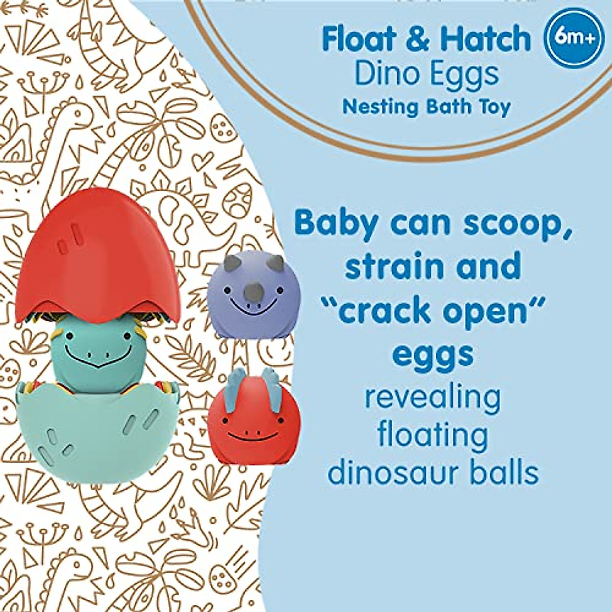 Dr. Brown's CleanUp Float & Hatch Dino Eggs Nesting Bath Toy, 6m+, BPA Free, Certified Plastic Neutral