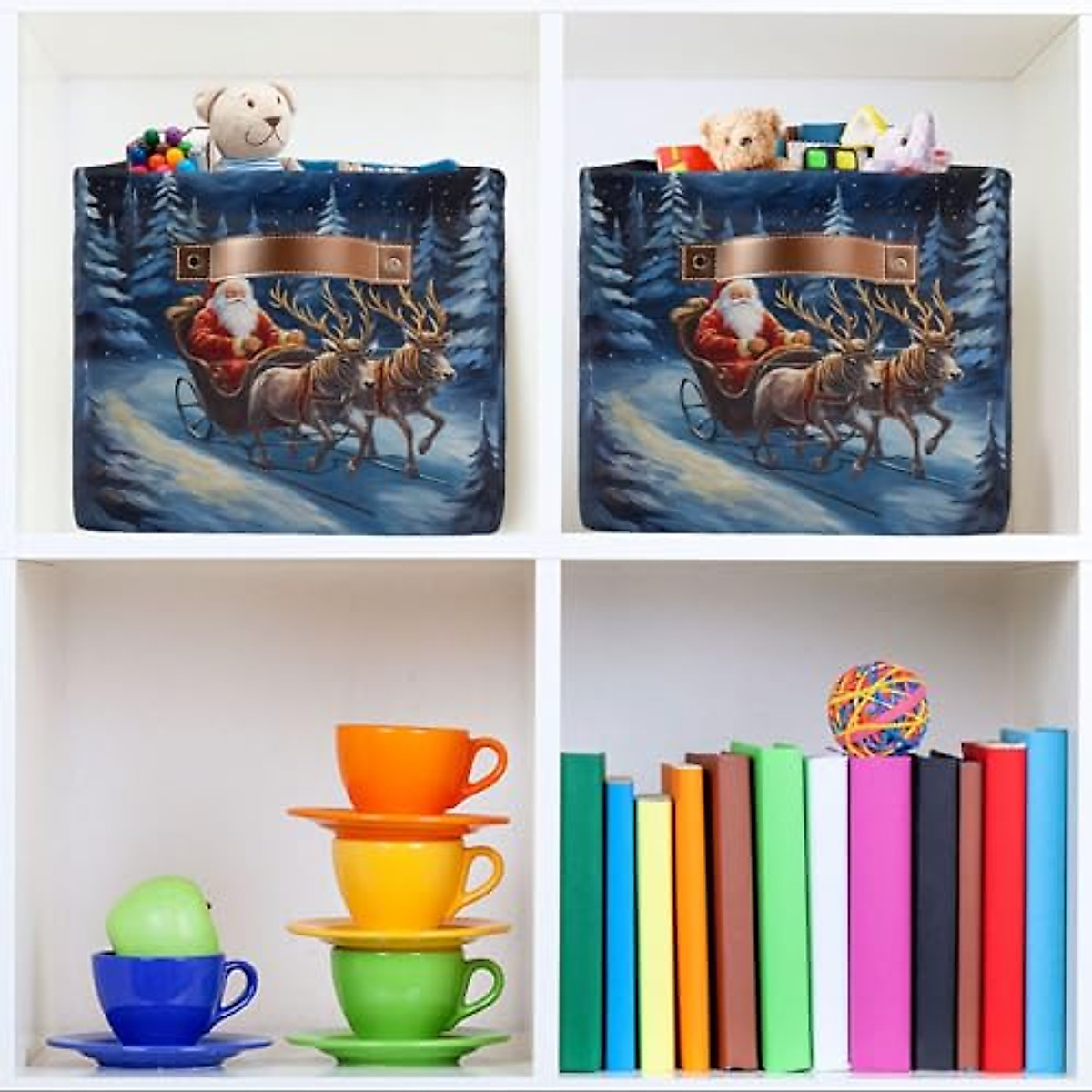 ALAZA Pine Tree Santa Claus Oil Painting Foldable Storage Box Storage Basket Organizer Bins with Handles for Shelf Closet Living Room Bedroom Home Office 1 Pack