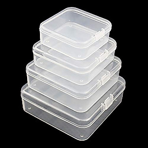 LJY 32 Pieces Mixed Sizes Square Empty Mini Clear Plastic Storage Containers Box Case with Lids for Small Items and Other Craft Projects