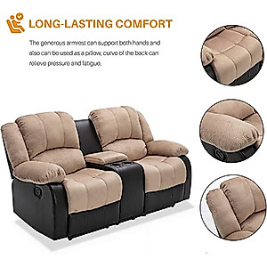 Nathaniel Home, Double Loveseat 2 Seater Home Theater, Fabric Recliner Sofa Couches with Storage and Cup Holders,Beige Love Seats