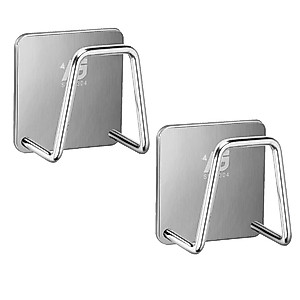 misppro 2pcs Sponge Holder, Wall Mount Adhesive Hooks Hanger Sponge Soap Scrubbers Holder Hanger Bathroom Kitchen Home Organizer, Silver