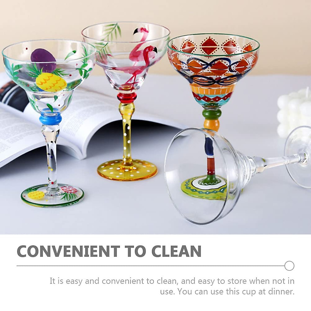 Luxshiny Flamingo Cocktail Glass Crystal Martini Wine Glasses Hand Painted Margarita Decorative Glass Goblet Wedding Party Glassware Gifts