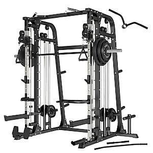 MAJOR LUTIE Smith Machine with Olympic Plates(230LBS)-Black, SML09 Power Cage with Smith Bar and Two LAT Pull-Down Systems and Cable Crossover Machine, Cast Iron Sets