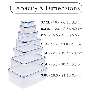 Maturi Food Storage Containers Set of 7 with Airtight Lids, BPA Free, 0.12L-3.8L