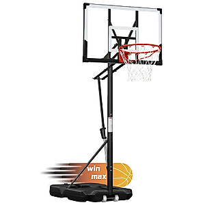 WIN.MAX Portable Basketball Hoop Quickly Height Adjusted 4.9-10ft Outdoor/Indoor Basketball Goal System with 44 inch Backboard and Wheels for Adults