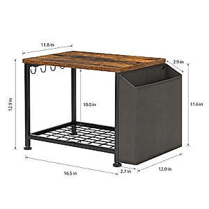 YBING Printer Stand 2-Tier Printer Cart with Wheels and Storage Bag Wood Rolling Printer Table with Storage Under Desk Mobile Printer Stand Shelf for Home Office, Rustic Brown