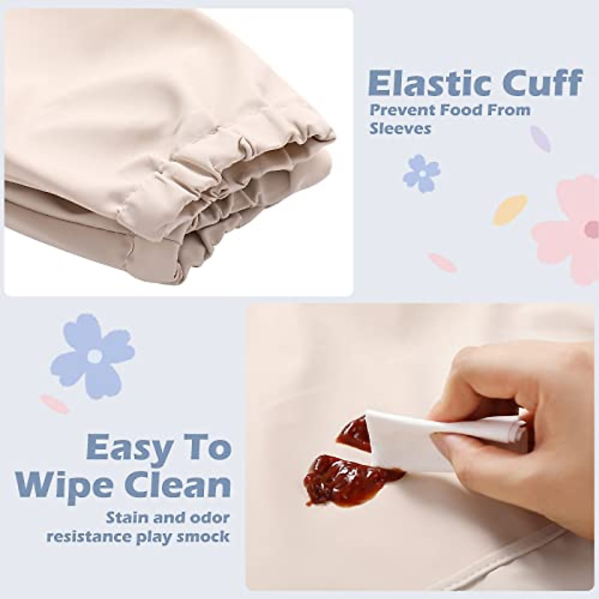 4 Pack Long Sleeve Baby Bibs Waterproof Long Sleeved Bib Baby Eating Smock Bib Feeding Baby Bib with Sleeves Baby Shirt Bib with Food Catcher Soft Art Smock Bibs for Babies Toddlers 6-36 Months