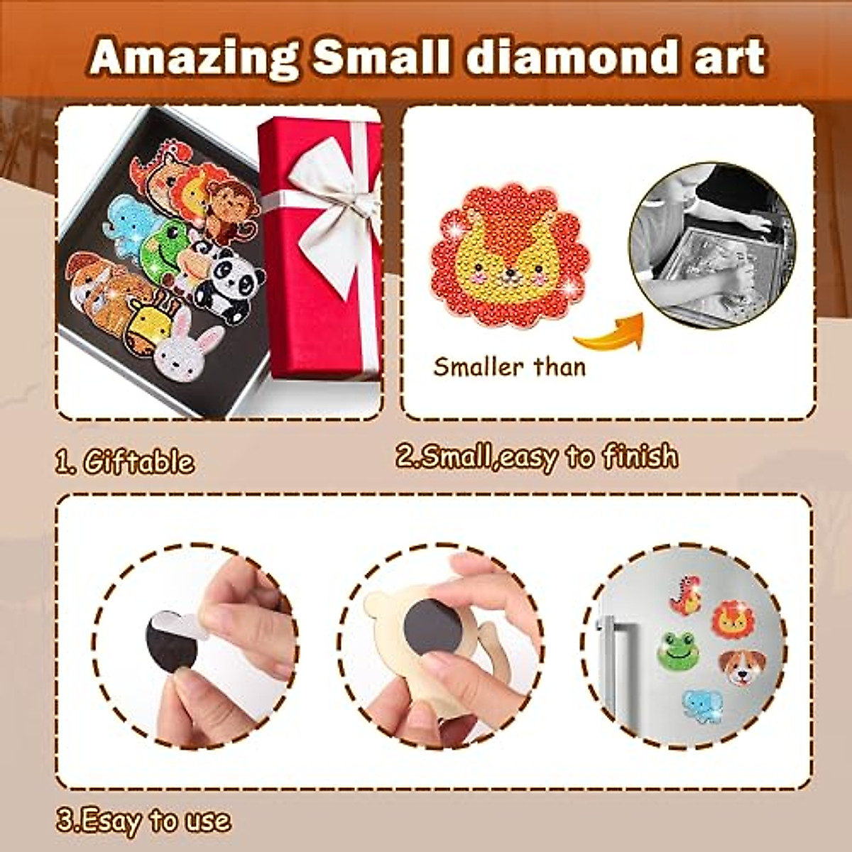 BSRESIN 12 PCS Animal Diamond Painting Magnets for Refrigerator, Diamond Painting Kits for Refrigerator Stickers, Diamond Art Craft Kits for Adults, Diamond Painting Accessories