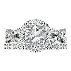 Clara Pucci 2.3 carat Round Shape Halo Solitaire Moissanite Engagement Wedding Anniversary Bridal ring band set 14k White Gold 7