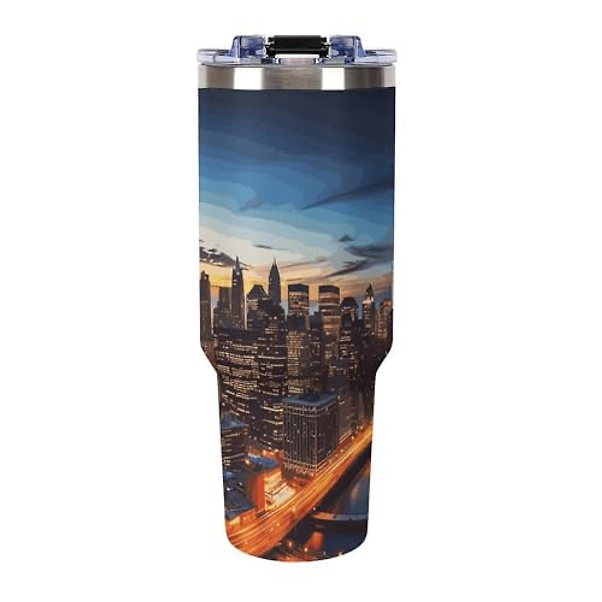 LLUTSNTH 40 Oz Vacuum Tumbler with Black Handle Leakproof Insulated Tumbler New York City Scenery Stainless Steel Travel Mug with Lid And Straw Coffee Cup Cute Water Bottles Cup Holder Friendly