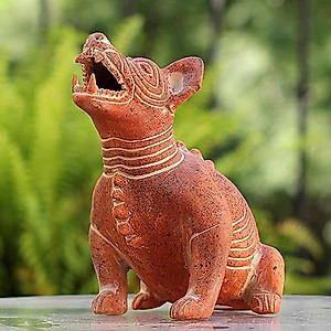 NOVICA Red Archaeological Ceramic Figurine, 7.75" Tall, 'Comala Dog'