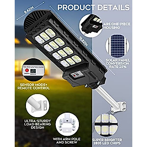 Solar Street Light, 300W Solar Lights Outdoor IP66 Waterproof, Motion Sensor Outdoor Lights with Remote Control Outdoor Lighting, Solar Flood Lights Outdoor for Parking Lot, Yard, Garden, Patio