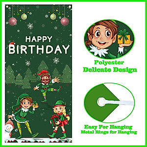 Elf Christmas Themed Birthday Banner Green Merry Elf Photography Background for Kids Happy Friendsmas Xmas Festival Snowman Party Decorations Photo Banner Booth Props 35.43x72.83in-BECKTEN